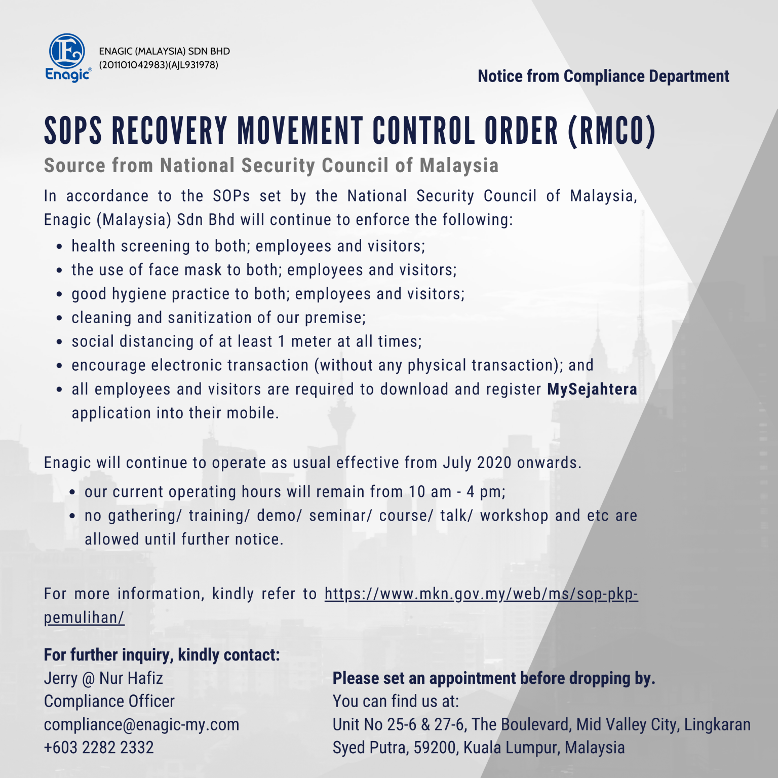 Compliance Notice – SOP Recovery Movement Control Order (RMCO) (4 ...