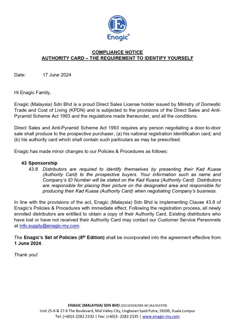 COMPLIANCE NOTICE | Authority Card (The Requirement to Identify ...